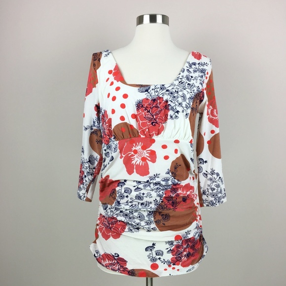 CAbi | Tops | Cabi Grecian Dot Blouse Floral Top Square Neck L | Poshmark